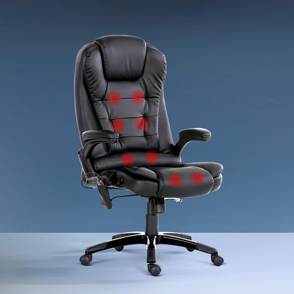 Office Chair 8 Point PU Leather Reclining Massage Chair - Black ...