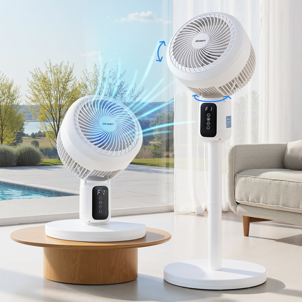 Devanti Pedestal Fan W/ Remote 3 Speed 12H Timer Height Adjustable Coo ...