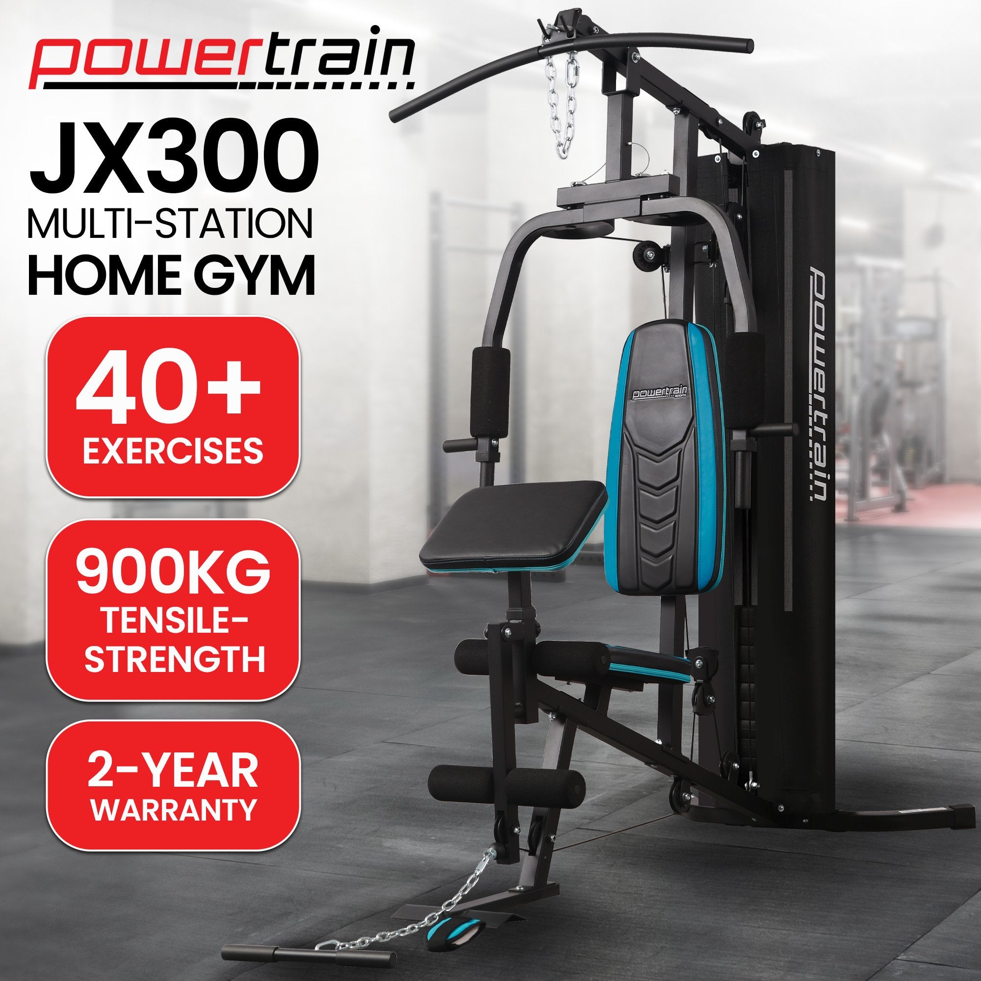 Powertrain JX-300 Multi Station Home Gym 44kg Weight Stack Cable Machi ...