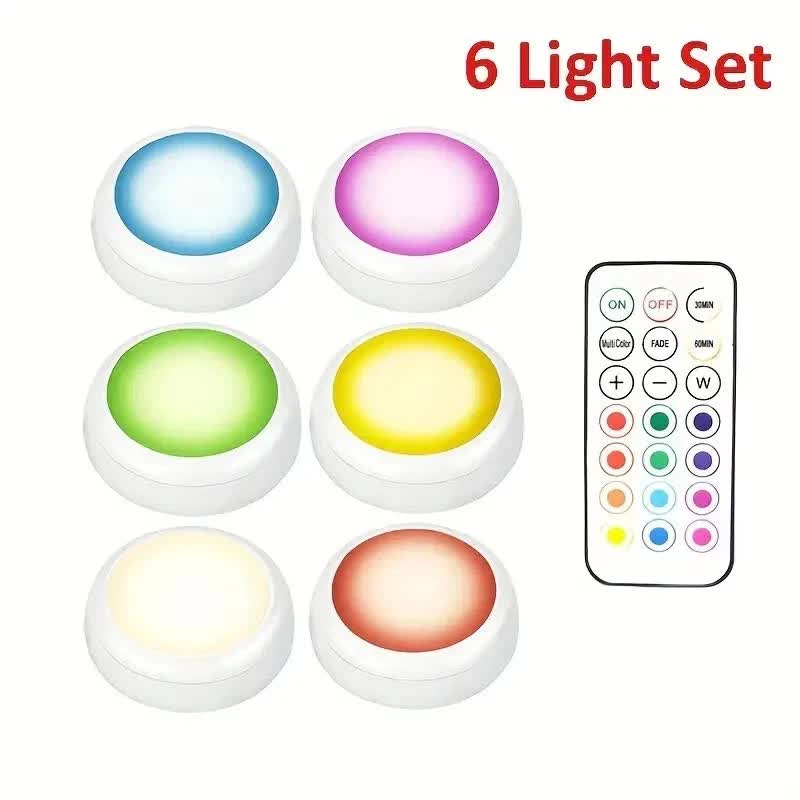 6 Pack RGBW LED Cabinet Lights, Remote Control, Battery Powered ...