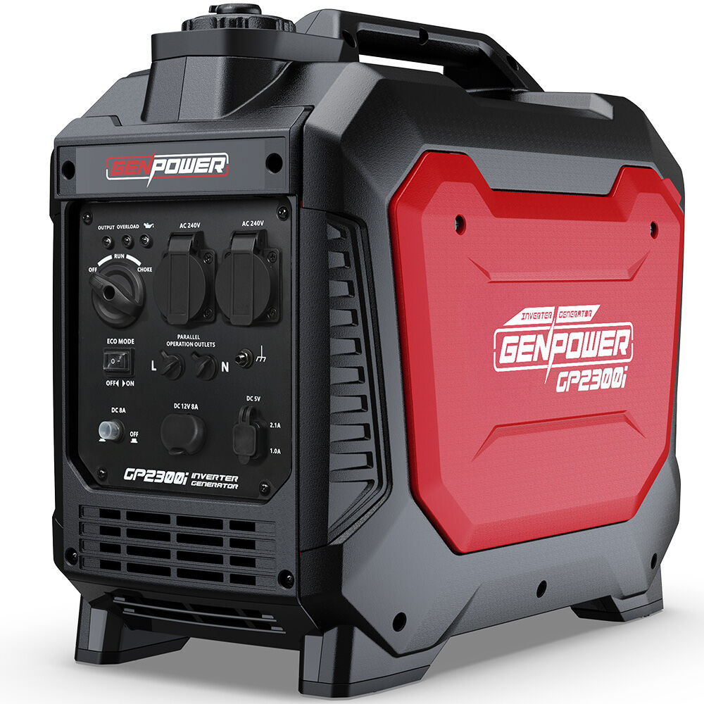 GENPOWER 2.3kW Peak 1.8kW Inverter Generator, 2x15A, 12V, USB, Portabl ...