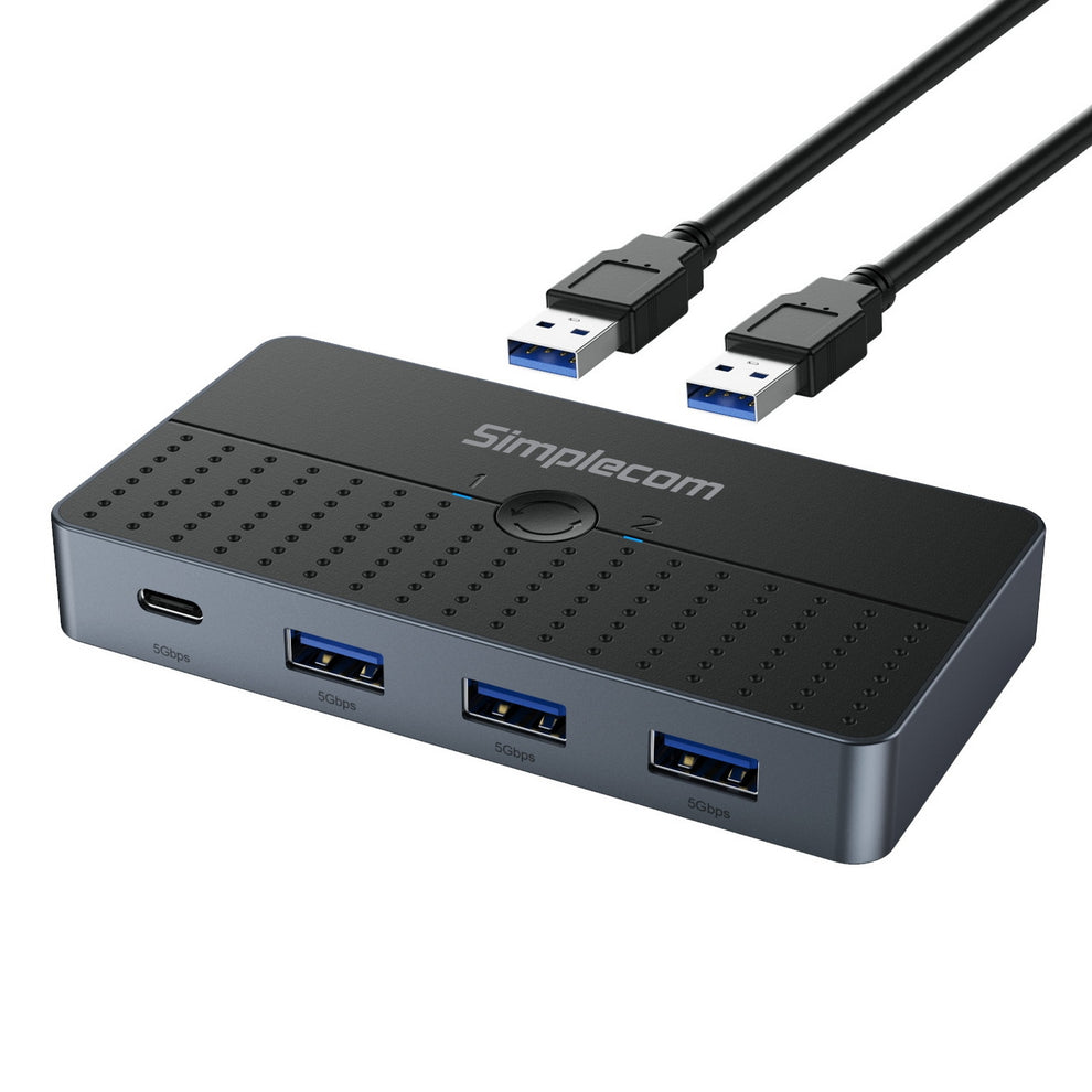 Simplecom KM320 2-Way SuperSpeed USB Switch 4-Port Hub with USB-C USB ...