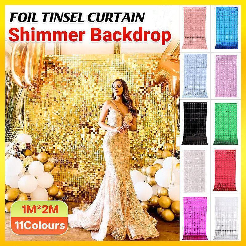 Rectangle Tinsel Curtain Shimmer Wall Backdrop 2M Length Party Decorat ...
