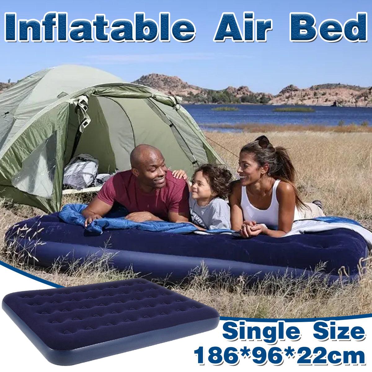 King Size Inflatable Airbed Easy Inflate Flocked Air Mattress Camping ...