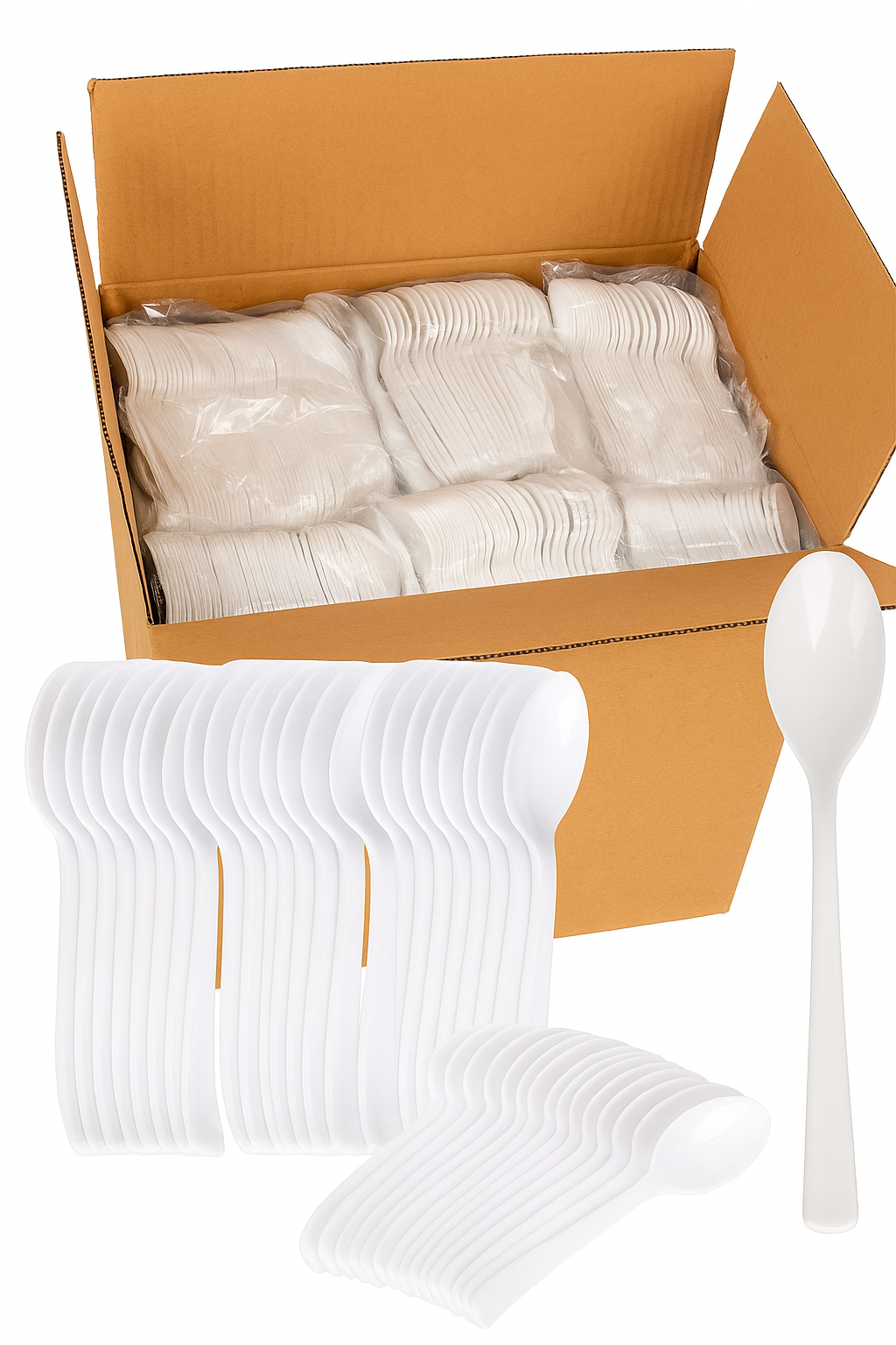 1200x Reusable & Disposable Plastic Spoons BPA Free Bulk Cutlery in Wh ...
