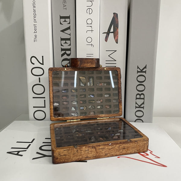 Brown Vintage Wooden Display Box – Glass Lid Organizer for Rocks, Jewe ...