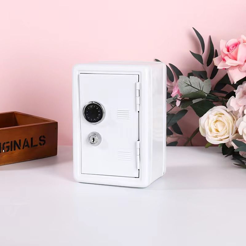 White Mini Metal Safe Box with Combination Lock and Key - Compact Secu ...