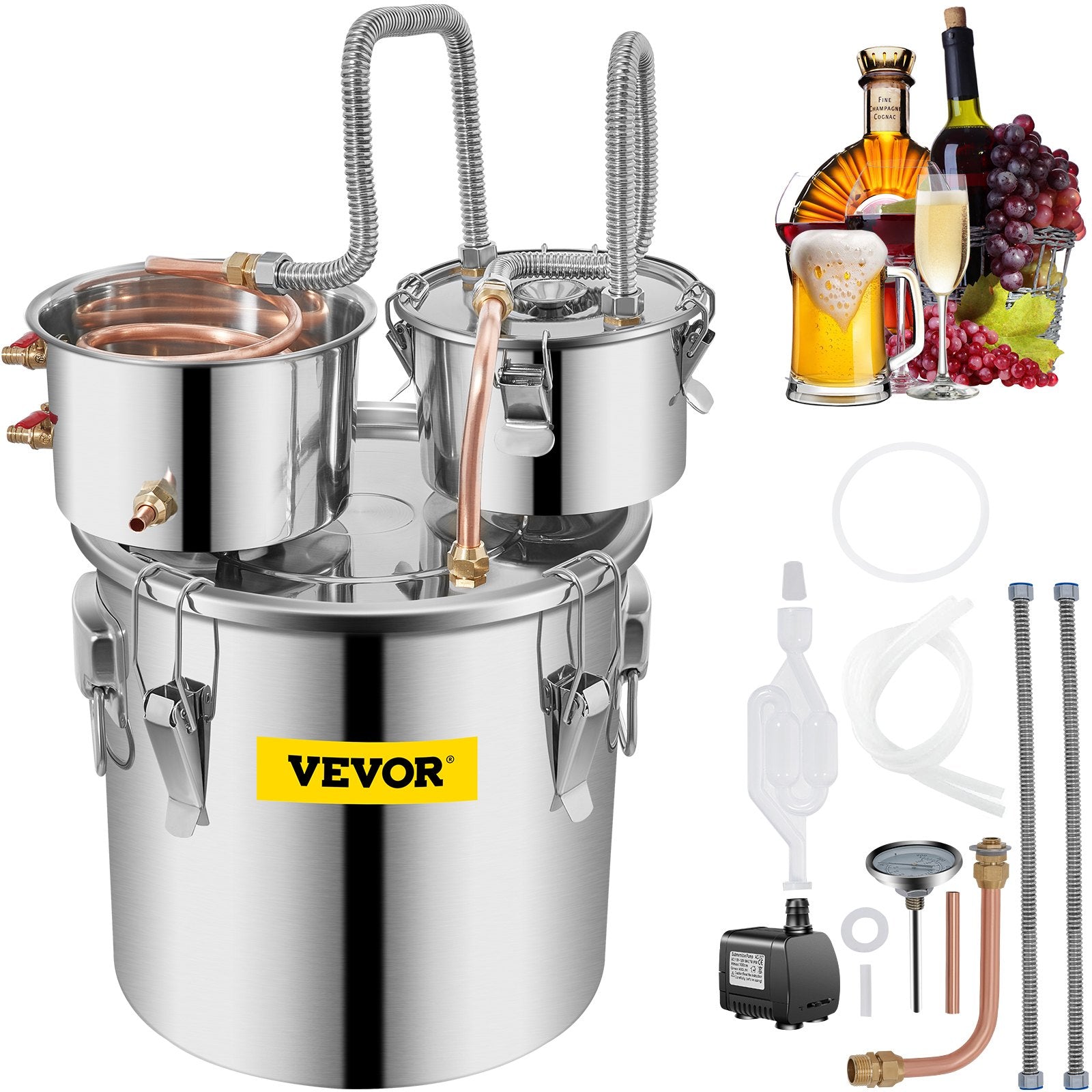 30L 8Gal Alcohol Distiller Water Spirit Boiler Home Brew Copper Alcoho ...