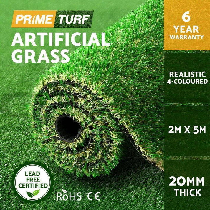 Prime Turf Artificial Grass 20mm 2mx5m Synthetic Fake Lawn Turf Plasti ...
