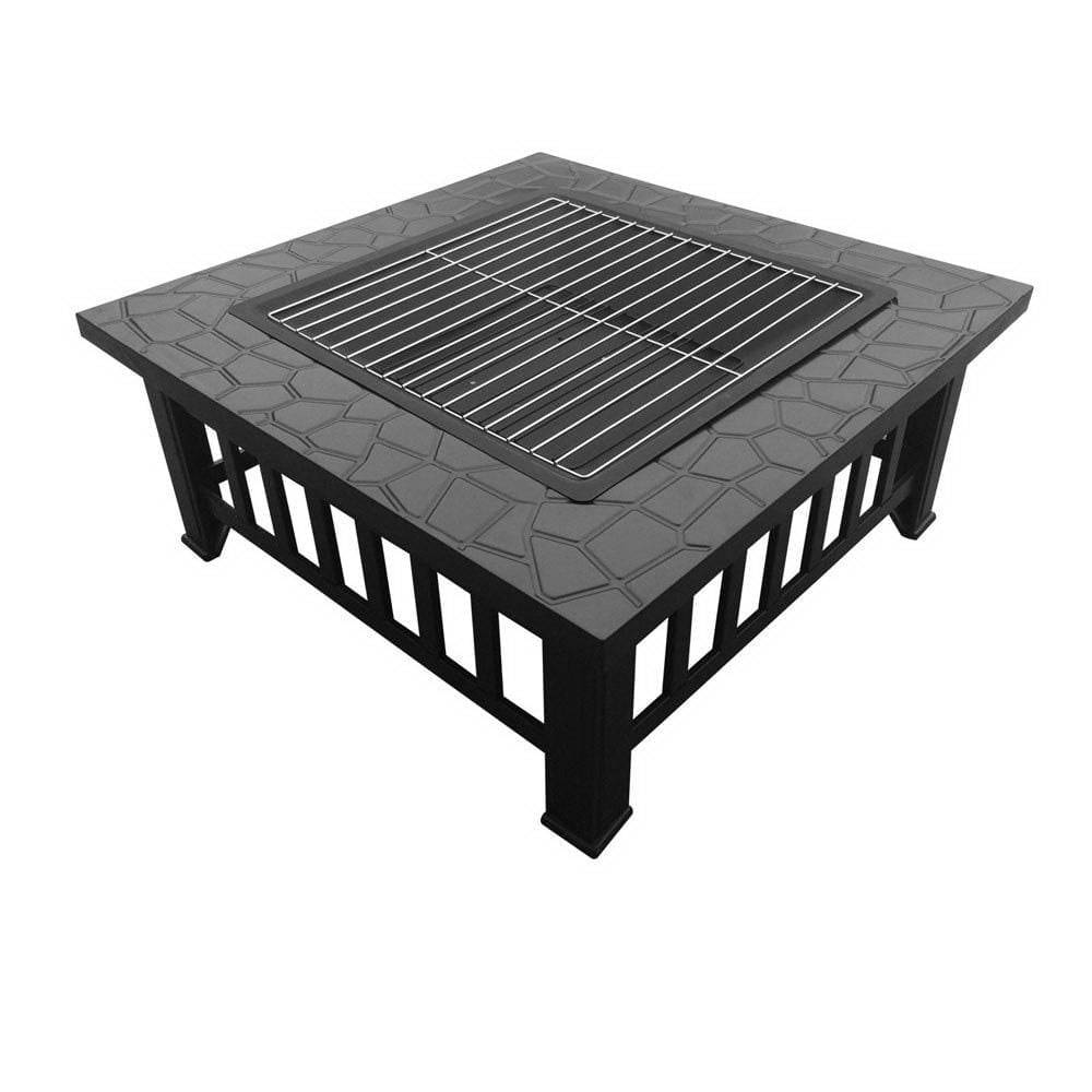 Fire Pit Outdoor BBQ Table Grill Fireplace Stone Pattern 81x 81 x 45cm ...