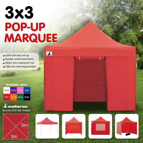 Gazebo Marquee 3x3 PopUp Outdoor Wallaroo-Red – Factory Direct Shop