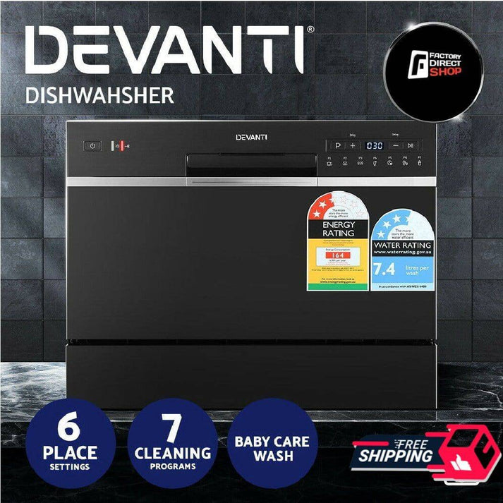 Devanti Benchtop Dishwasher 6 Place Setting Counter Bench Top Dish Was ...